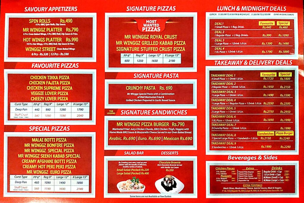 Mr.Wingg'z Sargodha Menu